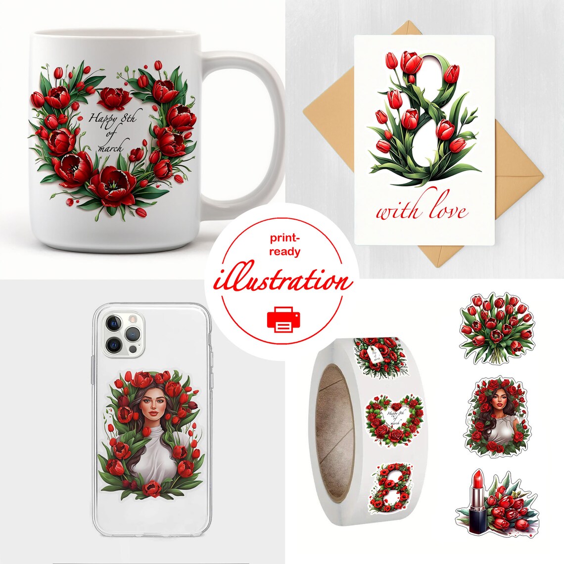 Women's Day Watercolor Clipart, International Women's Day Clipart, 8th of March Sticker, 8 Marca ...