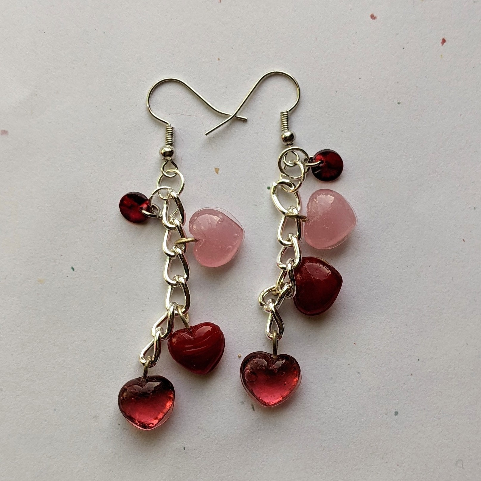 Red and Pink Heart Chain Earring Set - Etsy