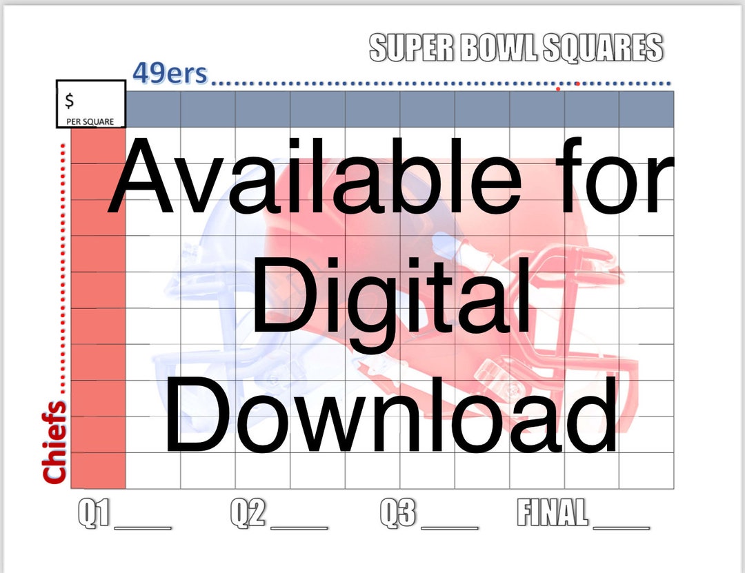 Football Squares Printable, the Big Game Squares, 100 Square Football ...