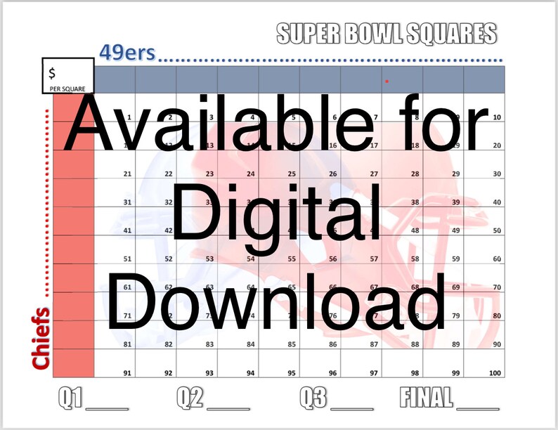 Football Squares Printable, the Big Game Squares, 100 Square Football ...