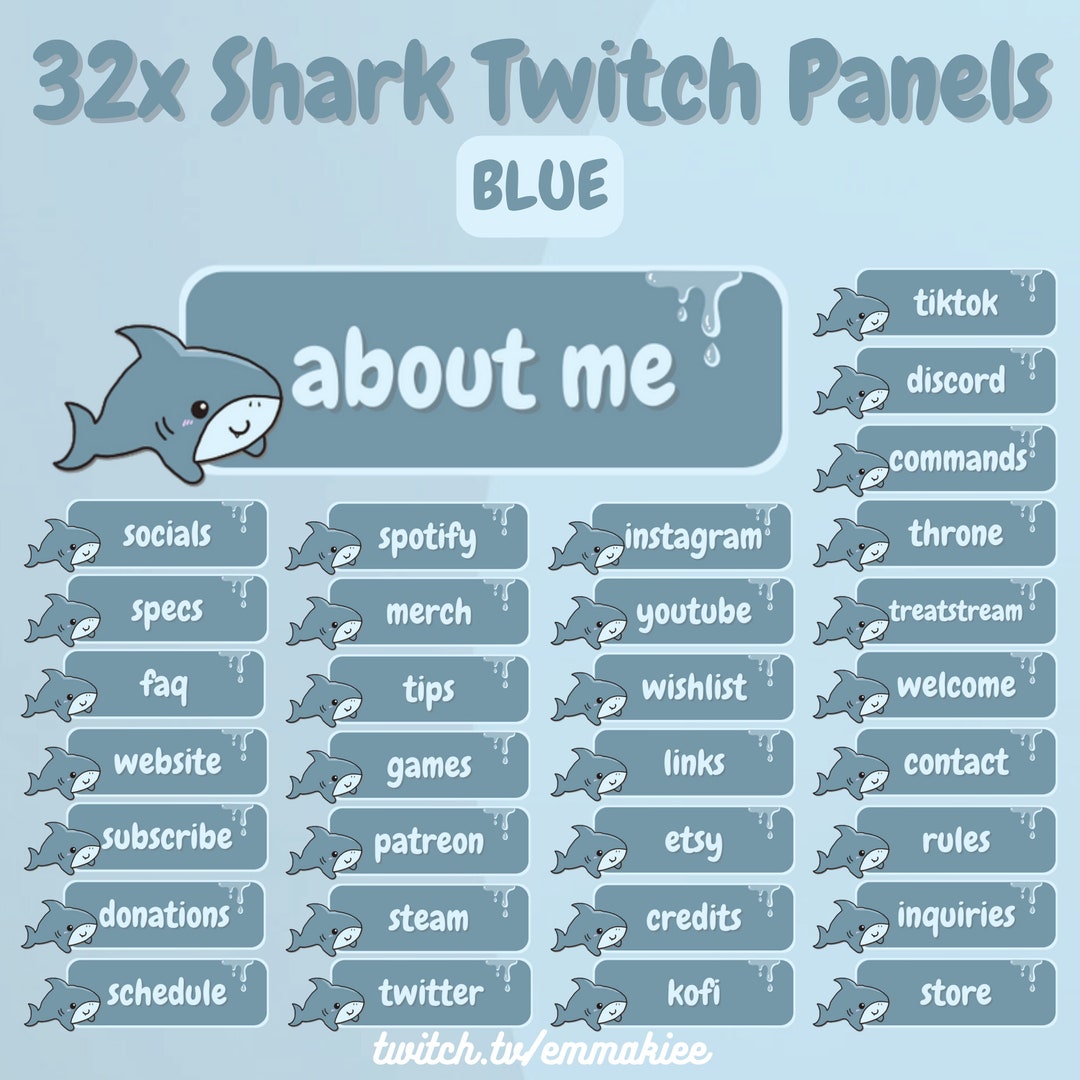 32x Blue Shark Themed Twitch Panels for Streaming and Streamers by ...