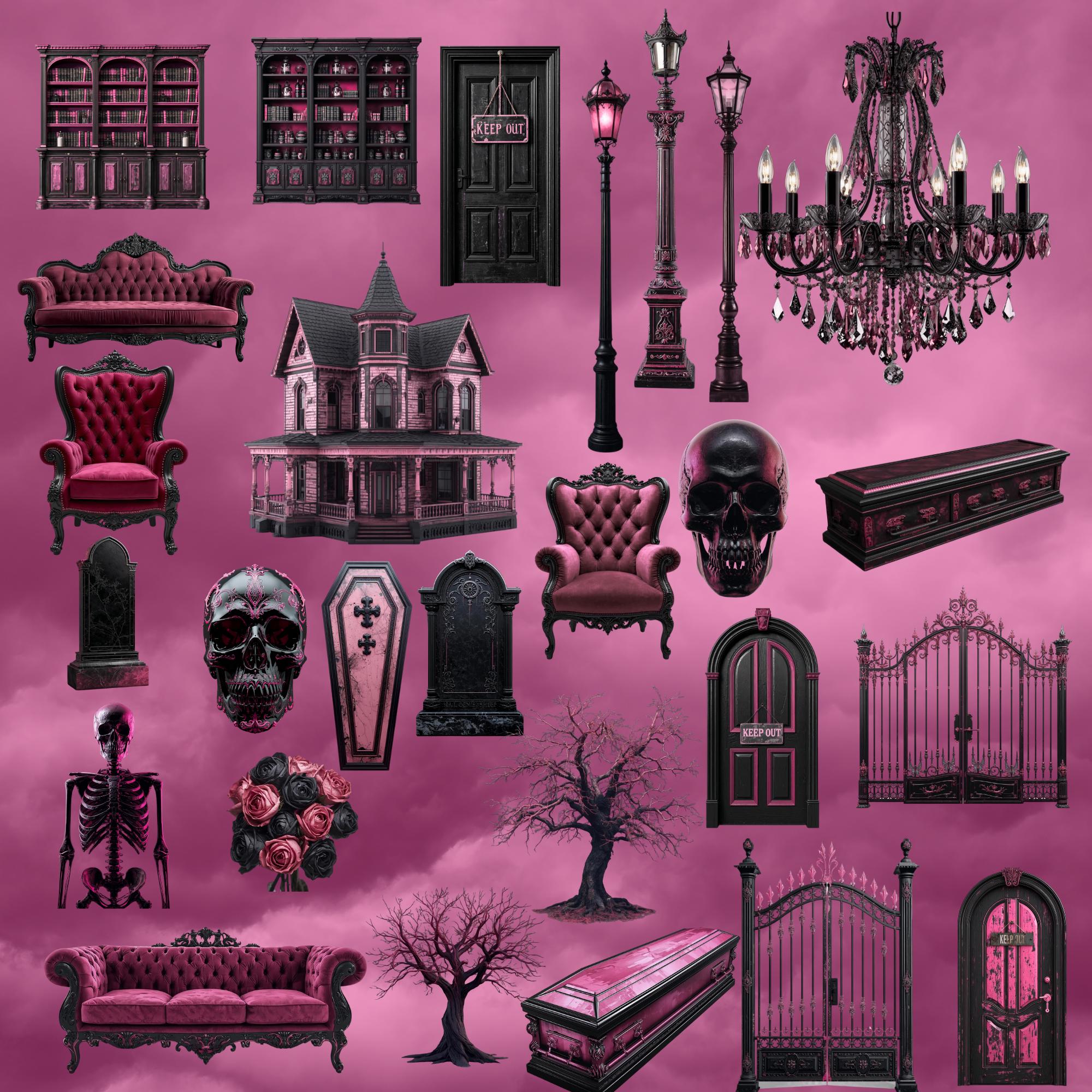 Pink & Black Gothic Halloween Clipart: AI Images for Canva, Clip Art ...
