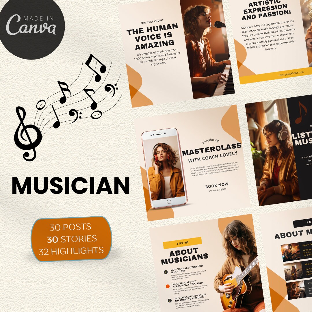 MUSICIAN BUNDLE for INSTAGRAM Posts and Stories Social Media Musician ...