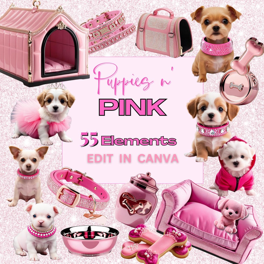 55 Pink Puppy Themed Elements Elements, Canva, Cute Puppies, Pink Clip ...