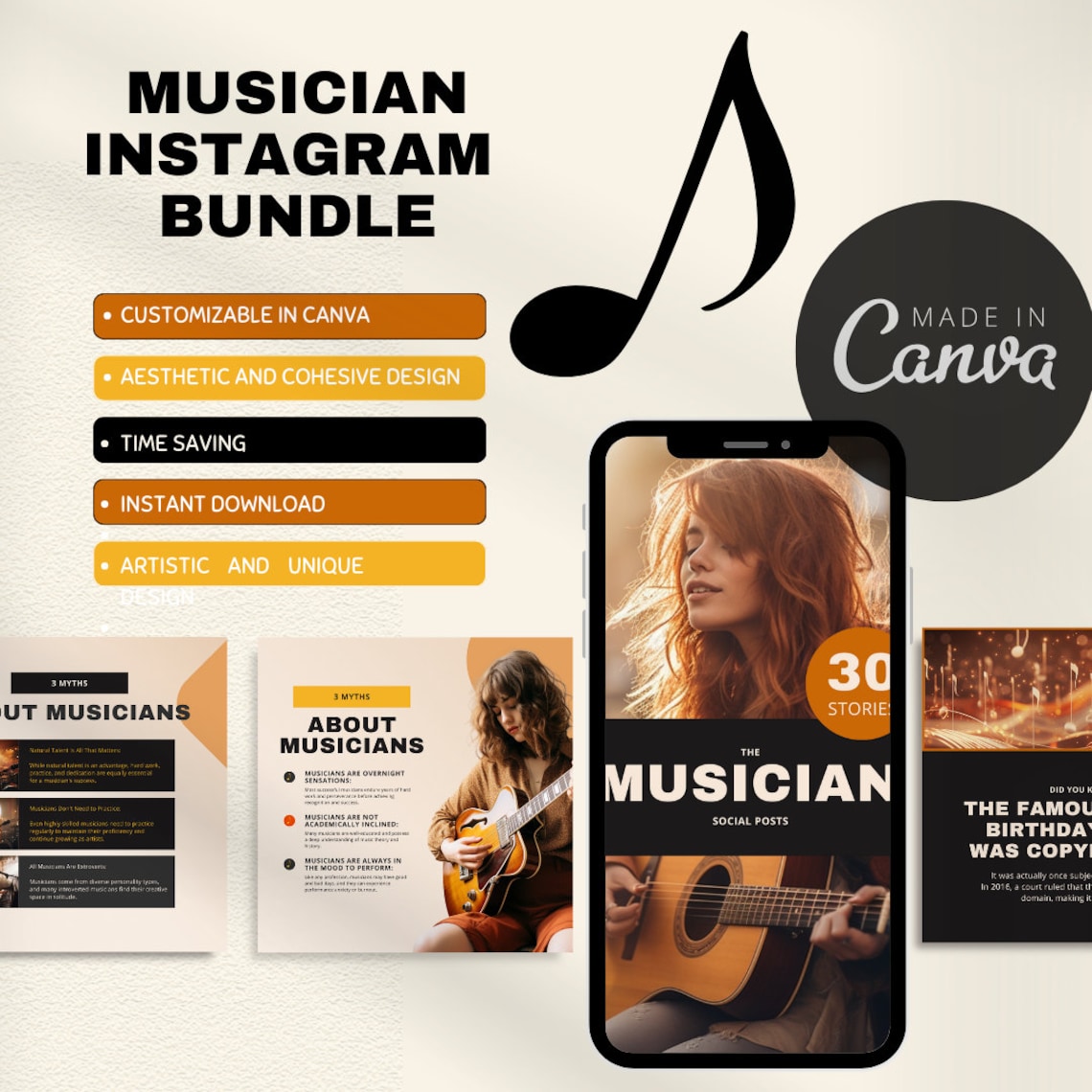 MUSICIAN BUNDLE for INSTAGRAM Posts and Stories Social Media Musician Band Marketing for ...