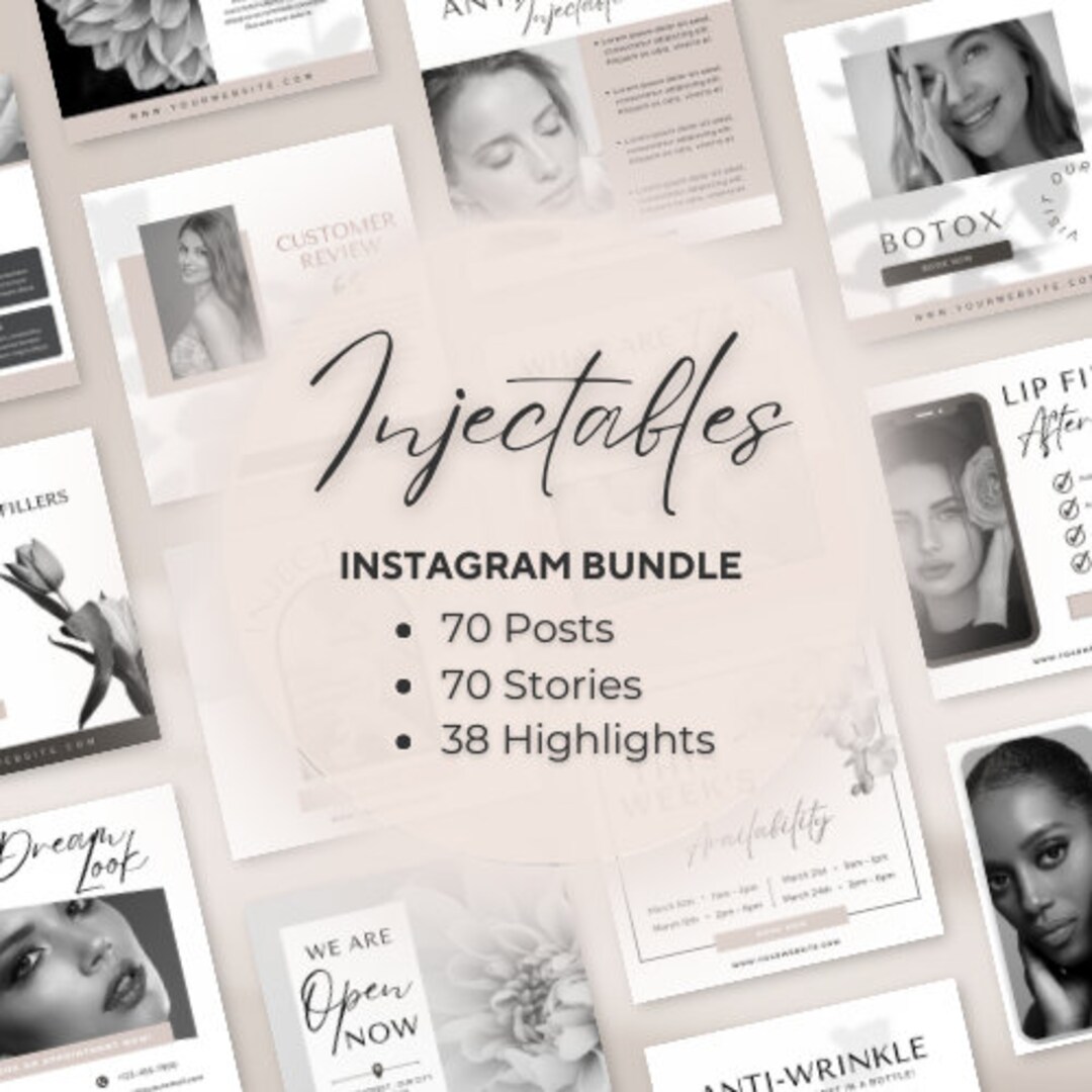 INJECTABLES Botox Instagram Posts and Stories BUNDLE Templates ...