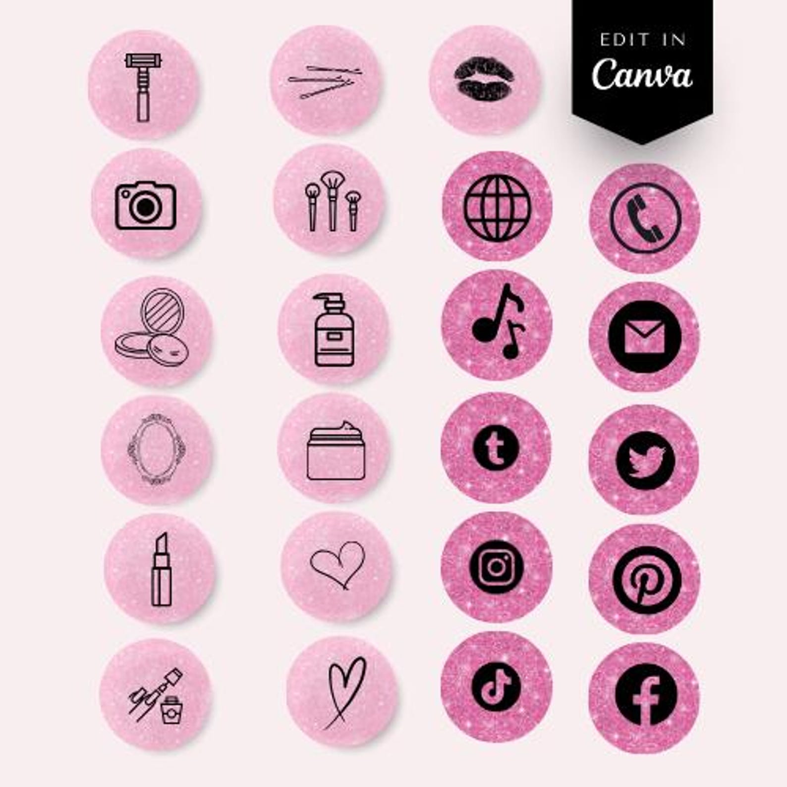 Pink Glam Bling Instagram Highlight Covers | Beauty Business | Sparkly ...