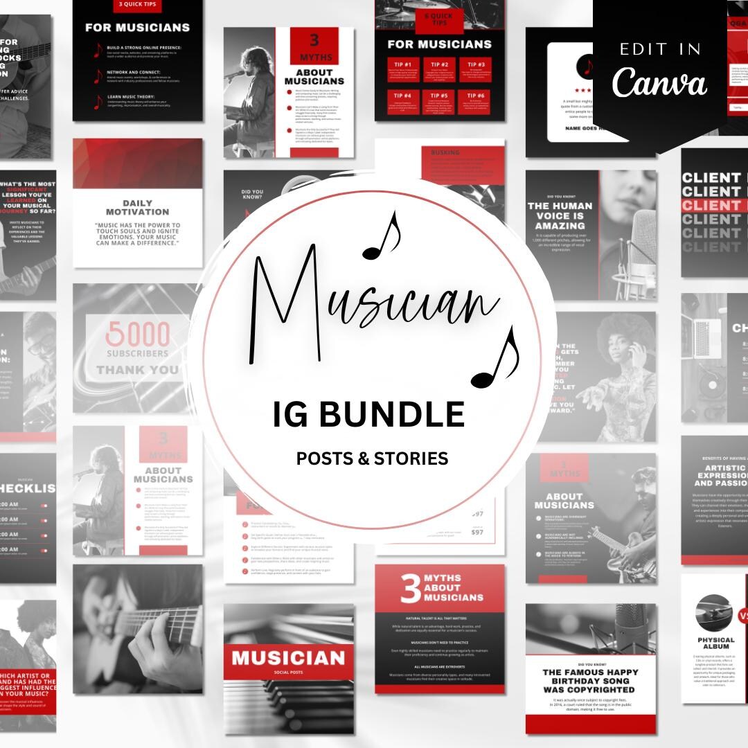 Musician Instagram Post Templates: Canva Story Bundle (digital Download ...