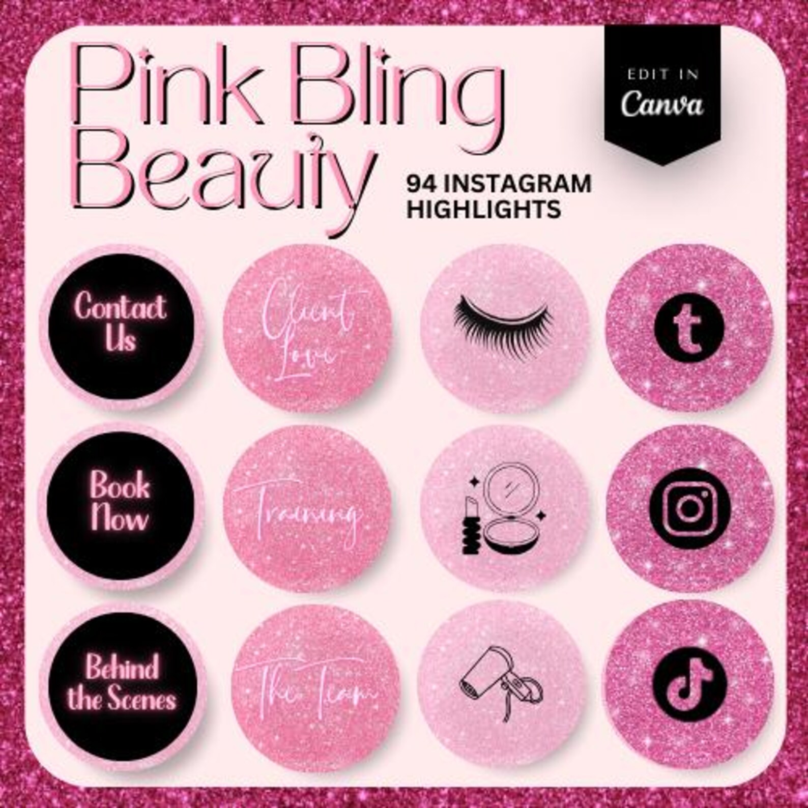 Pink Glam Bling Instagram Highlight Covers | Beauty Business | Sparkly ...