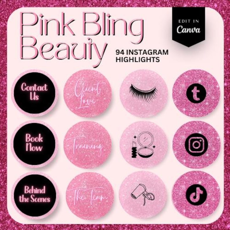 Pink Glam Bling Instagram Highlight Covers | Beauty Business | Sparkly ...