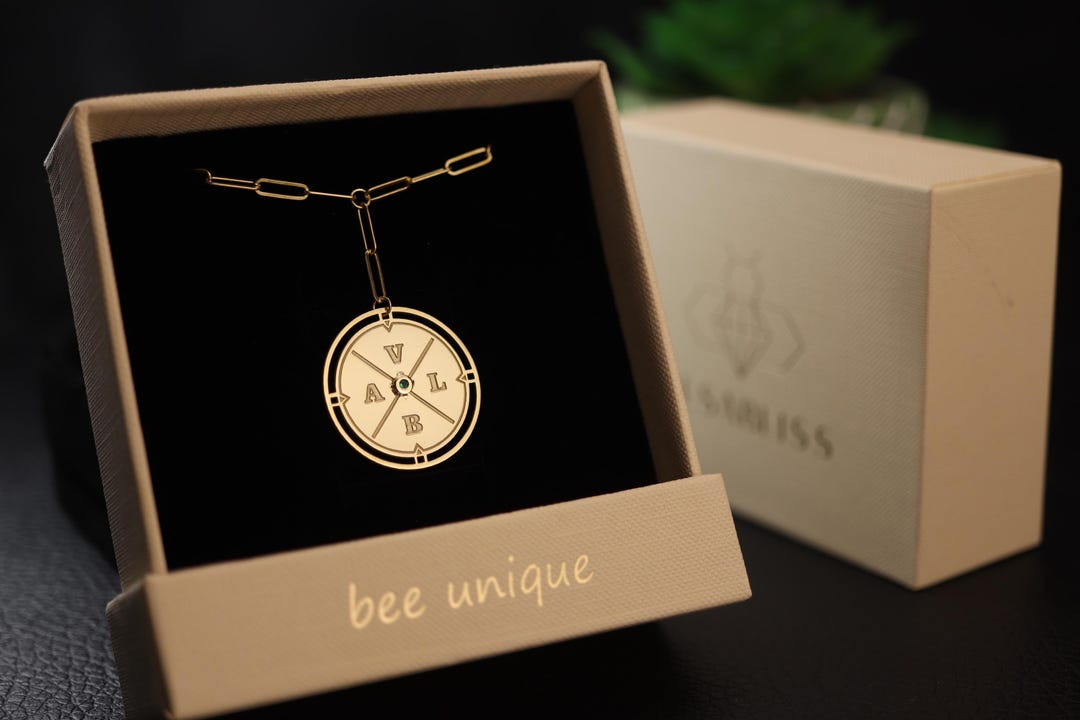 Compass Pendant Necklace With Center Birthstone Personalized 4-initial ...