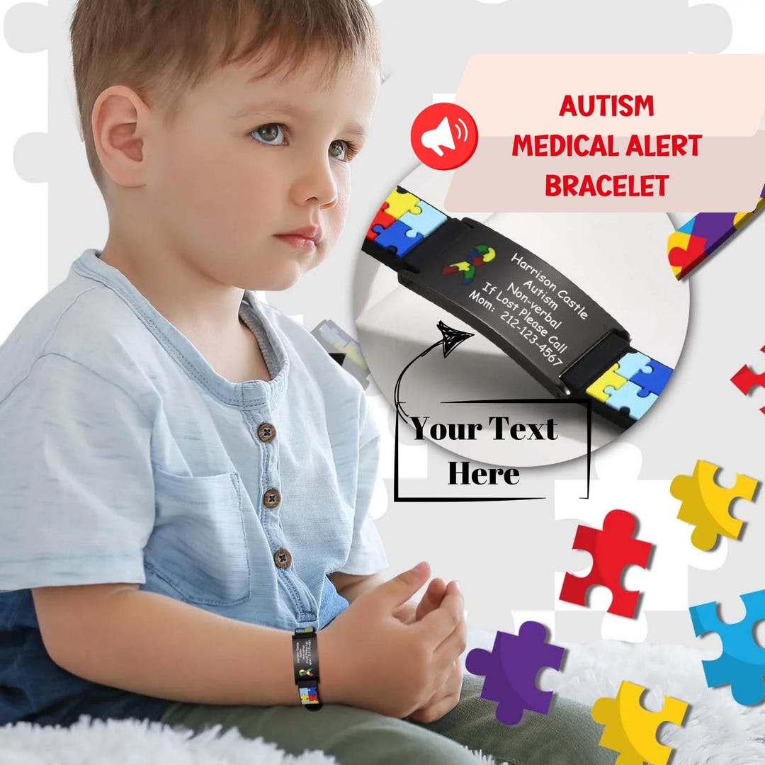 Autism Kids Medical Alert Bracelet, Custom Engraved Cute Medical ID ...