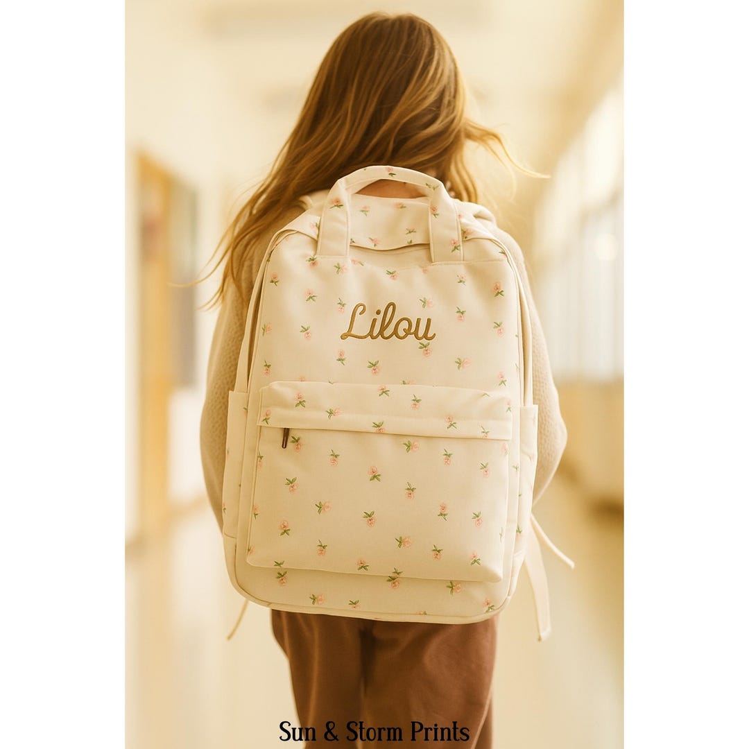 Personalized Floral Backpack With Name, Embroidered School Bag, Big Kid ...