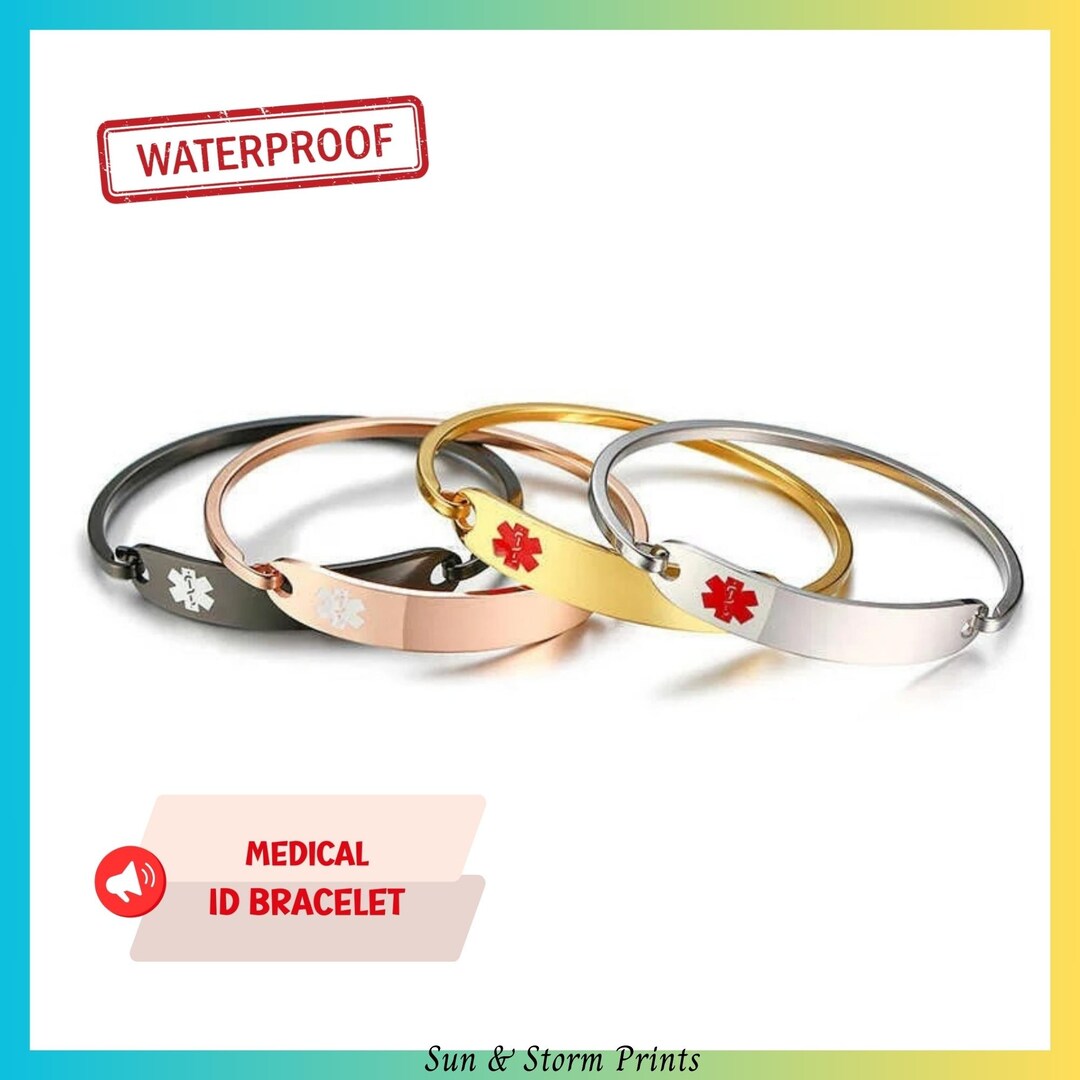Medical ID Bracelet Women, Waterproof Bracelet, Custom Engraved ...