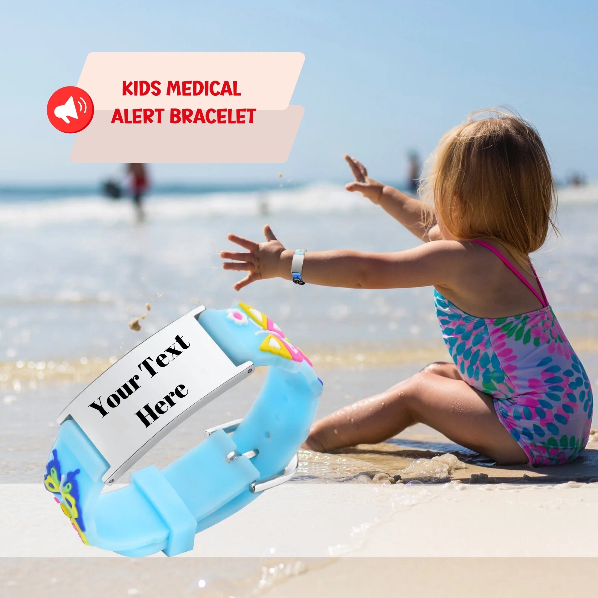 Custom Kids Medical Alert Bracelet, Engraved Silicone ID Band ...