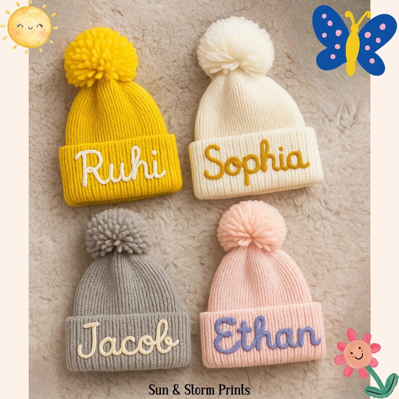 Personalized Baby Name Hat, Custom Knit Beanie for Newborn and Toddlers ...