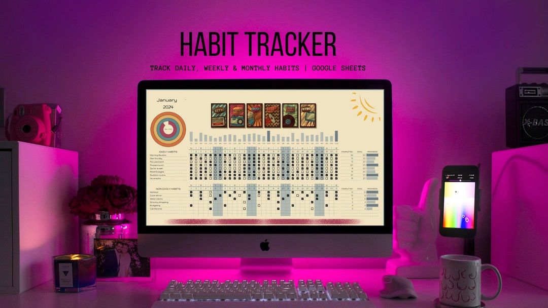 Retro Habit Tracker Spreadsheet | Google Sheets - Etsy