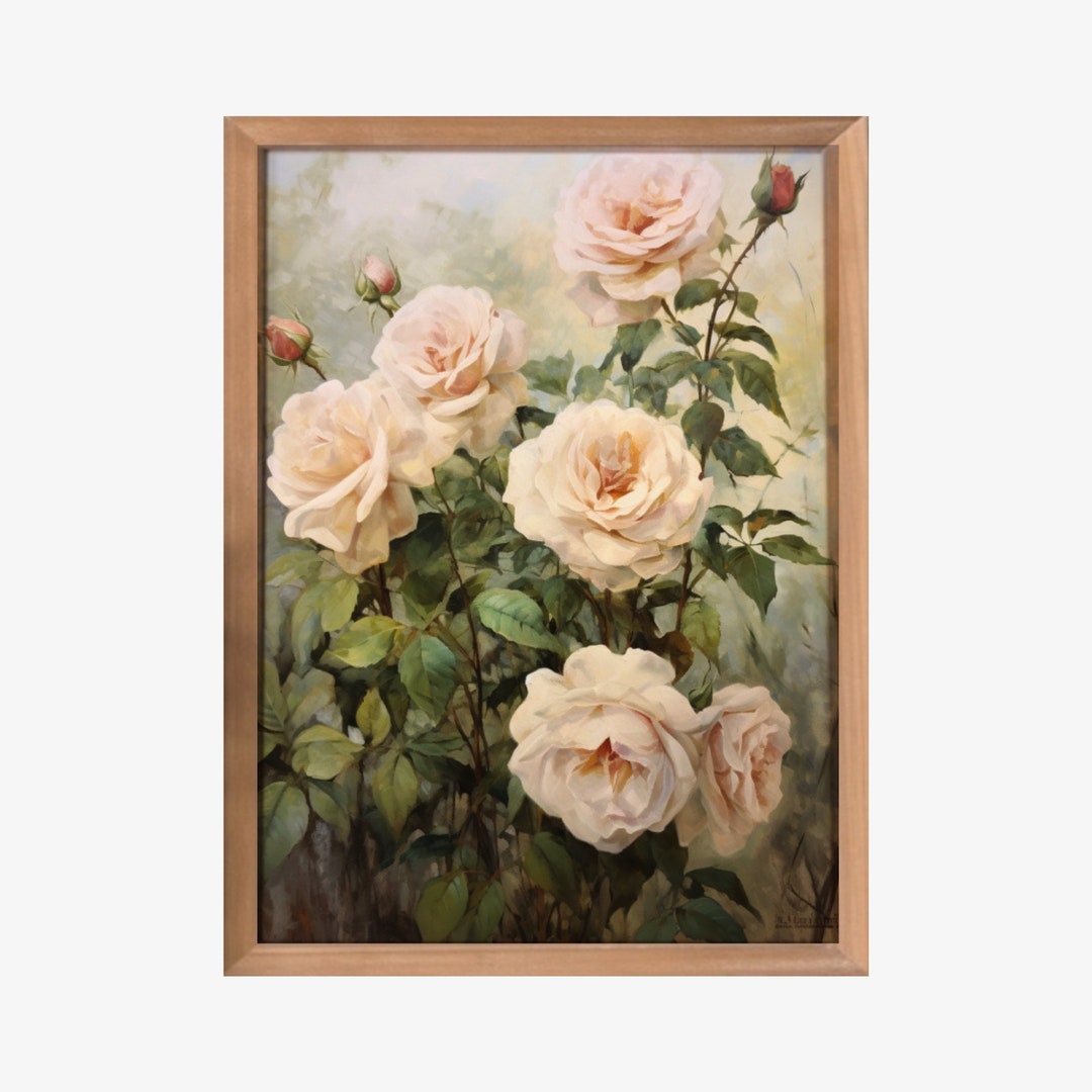 Printable Pink Rose Bundle Print, Antique Pink Rose Wall Art, Beautiful ...