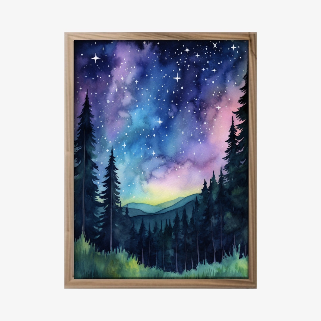 Printable Watercolor Night Sky Prints, Vintage Night Sky Themed ...
