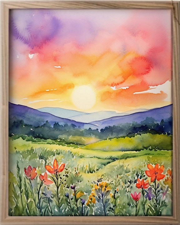 Vintage Watercolor Sunset Prints, Printable Sunset Themed Watercolor ...