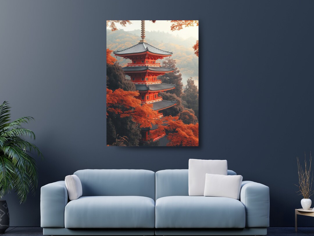 Autumn Splendour at Japanese Pagoda Digital Print - Red Maple Leaves ...