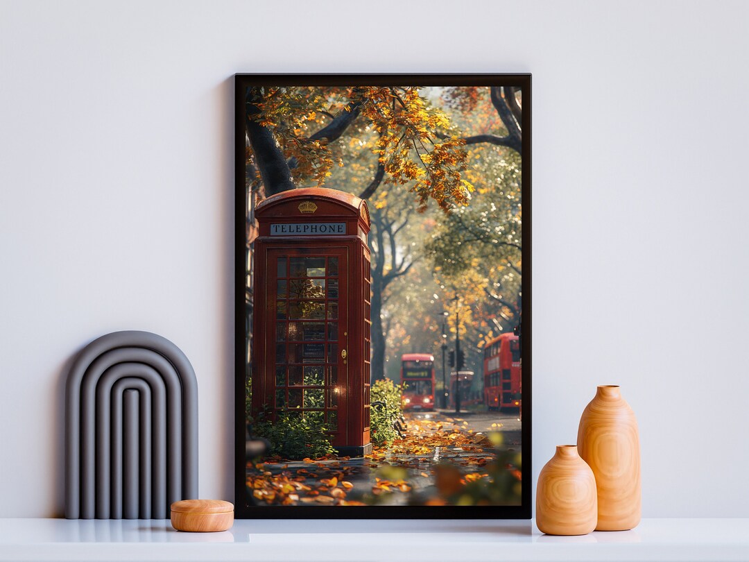 Classic British Telephone Booth in Autumn Digital Print - Iconic Red ...