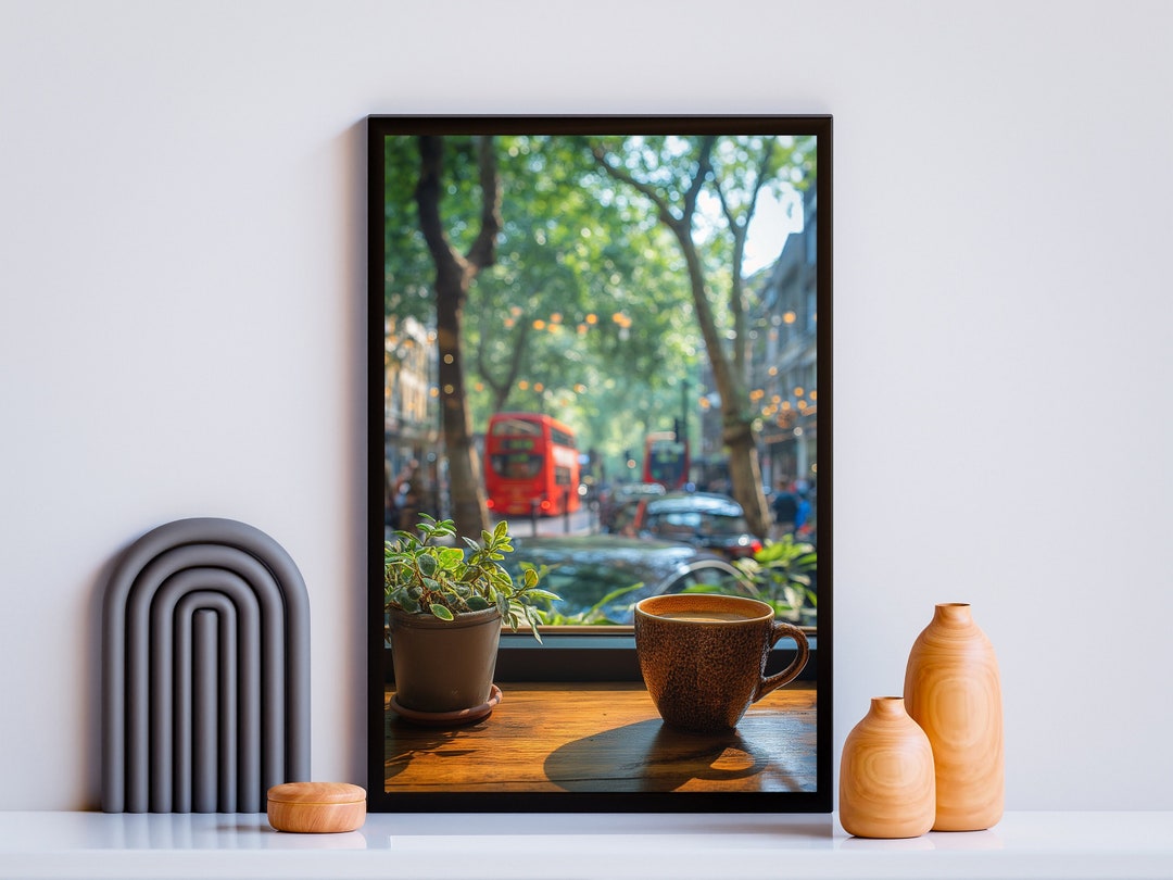 Cozy London Coffee Shop View Digital Print - Warm Urban Morning Scene ...