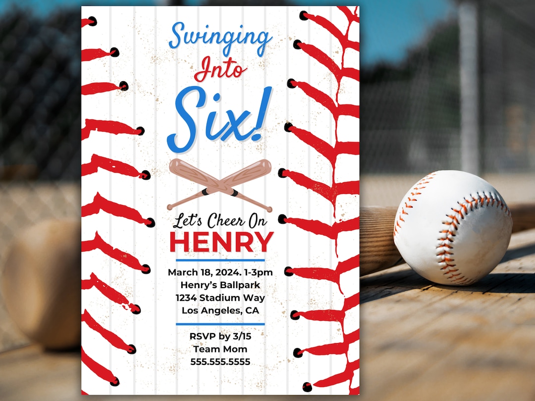 Swinging Into Six Birthday Invitation! Editable Baseball Theme Child ...