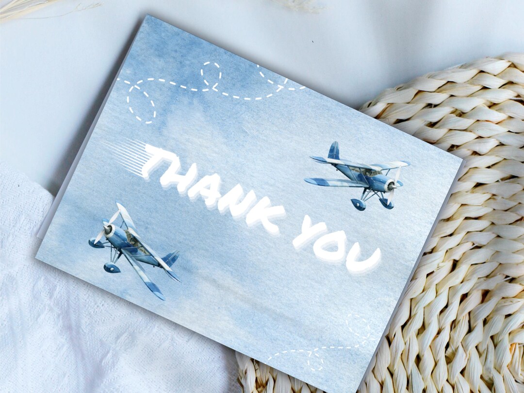 Pilot Thank You Card! Editable Plane and Pilot Theme Thank You Card ...