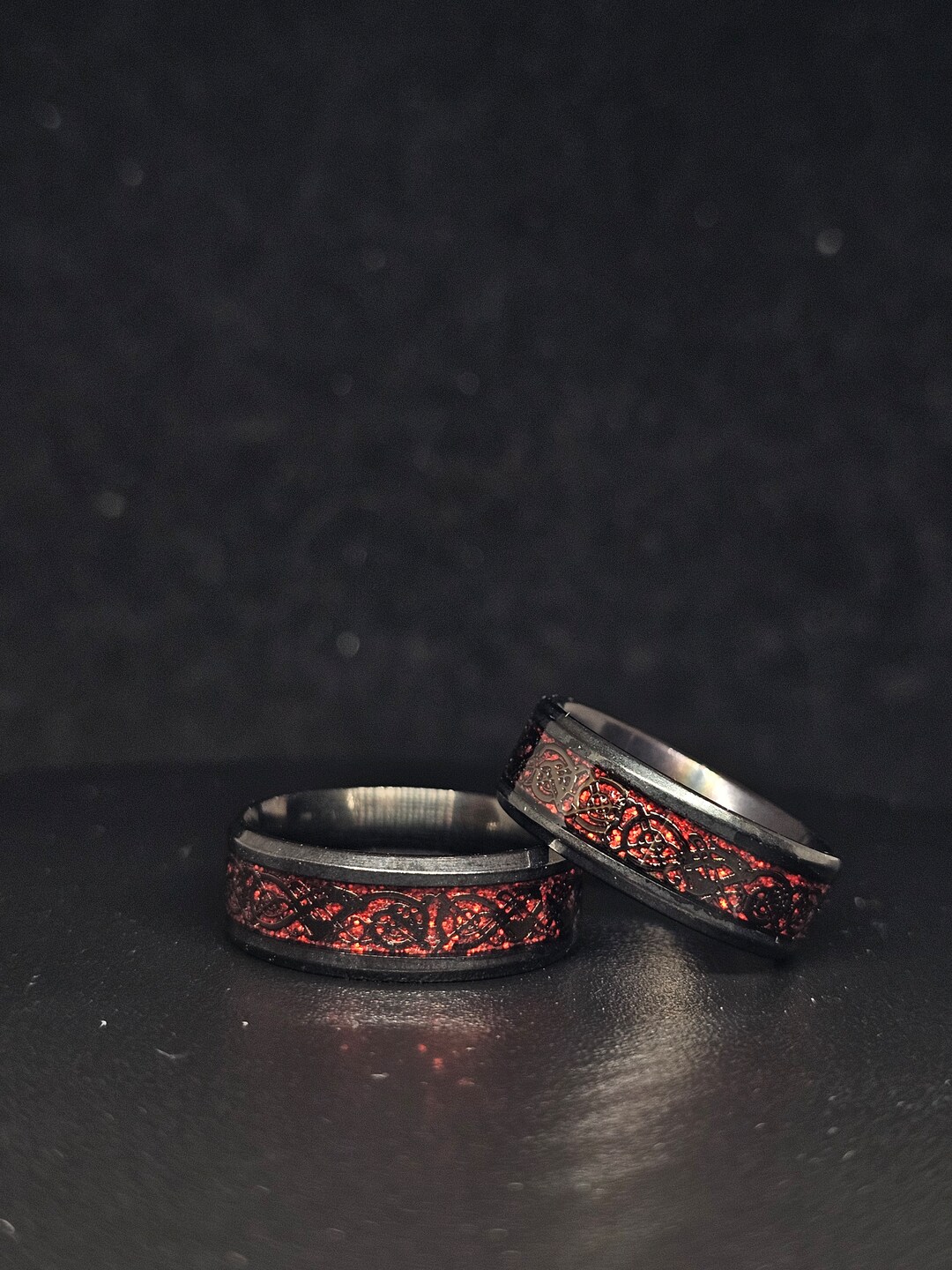Black and Red Sparkley Twisted Inlay Mens Ring Red Inlay Band Stainless ...