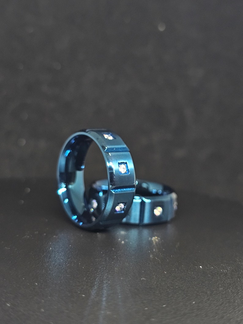 Blue Stainless Steel Diamond Mens Ring Blue Color and CZ Titanium Steel ...