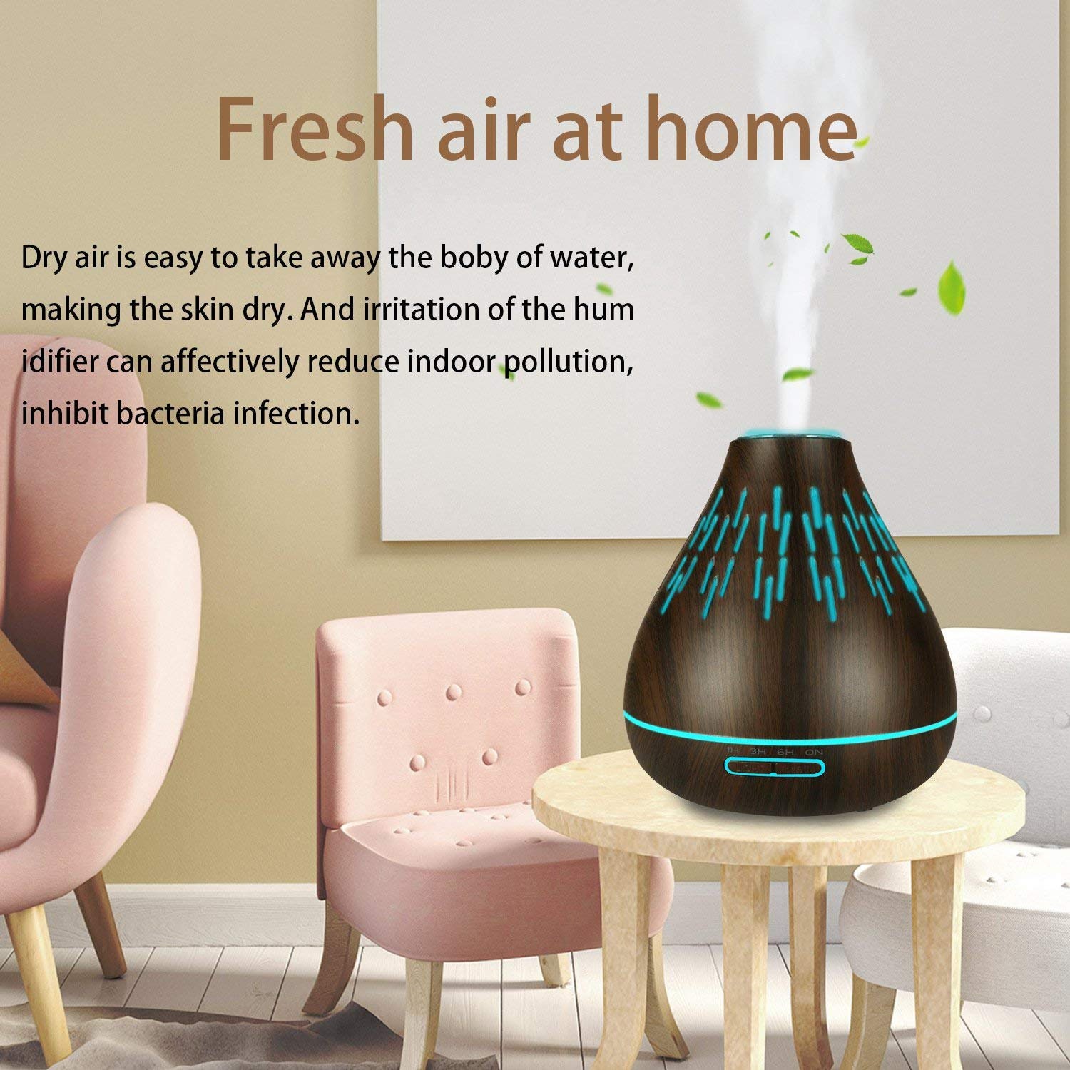 Aroma Essential Oil Diffuser Wood Grain Ultrasonic Aromatherapy Humidifier 400ML (expresso Brown ...