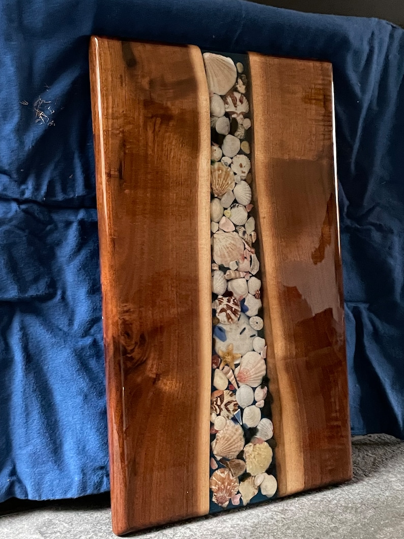 Live Edge Black Walnut Epoxy Seashell Board - Etsy