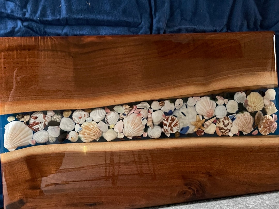 Live Edge Black Walnut Epoxy Seashell Board - Etsy