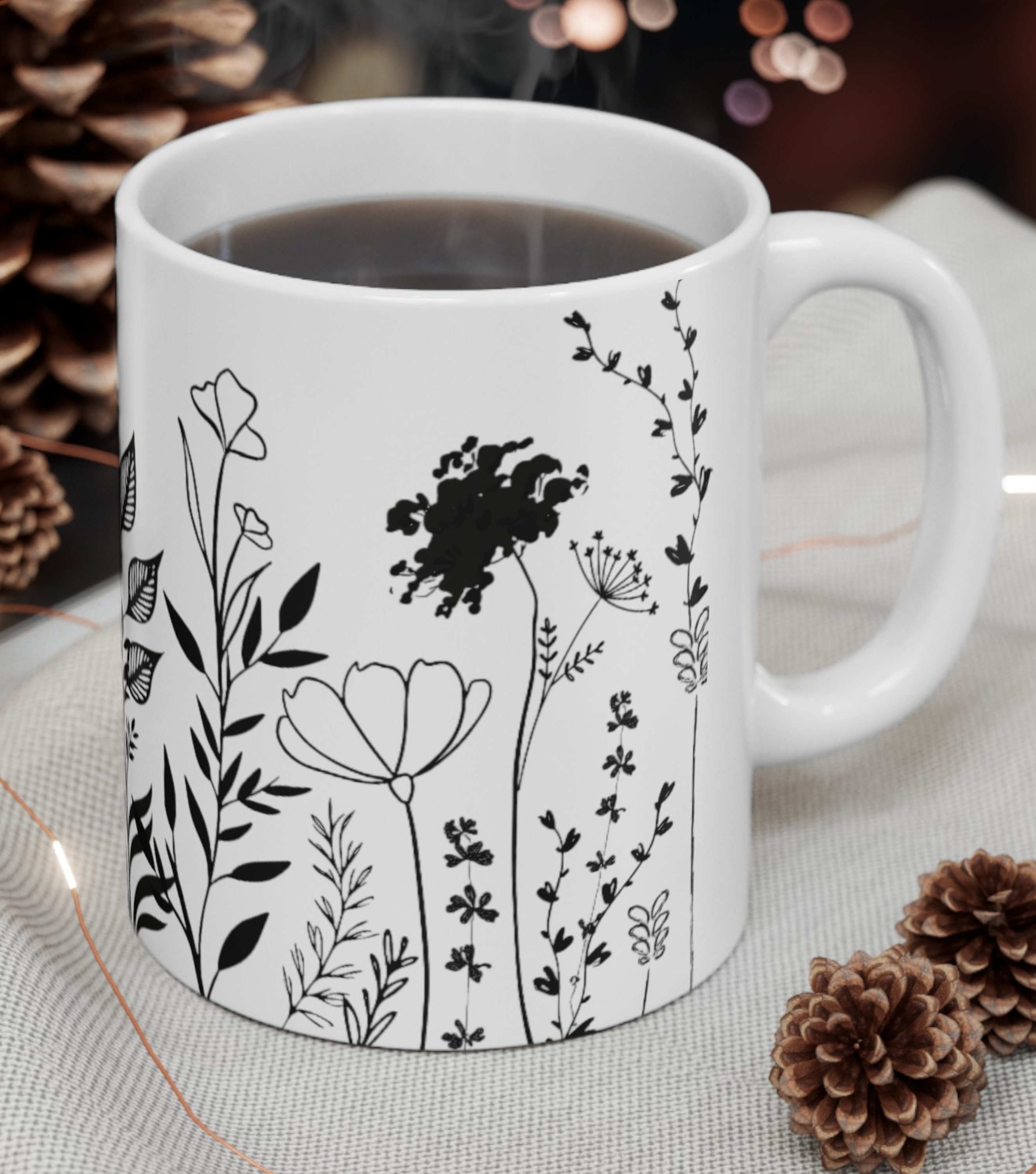 Wildflowers Cottagecore Coffee Mug, Pressed Flowers Mug, Pastel Floral ...