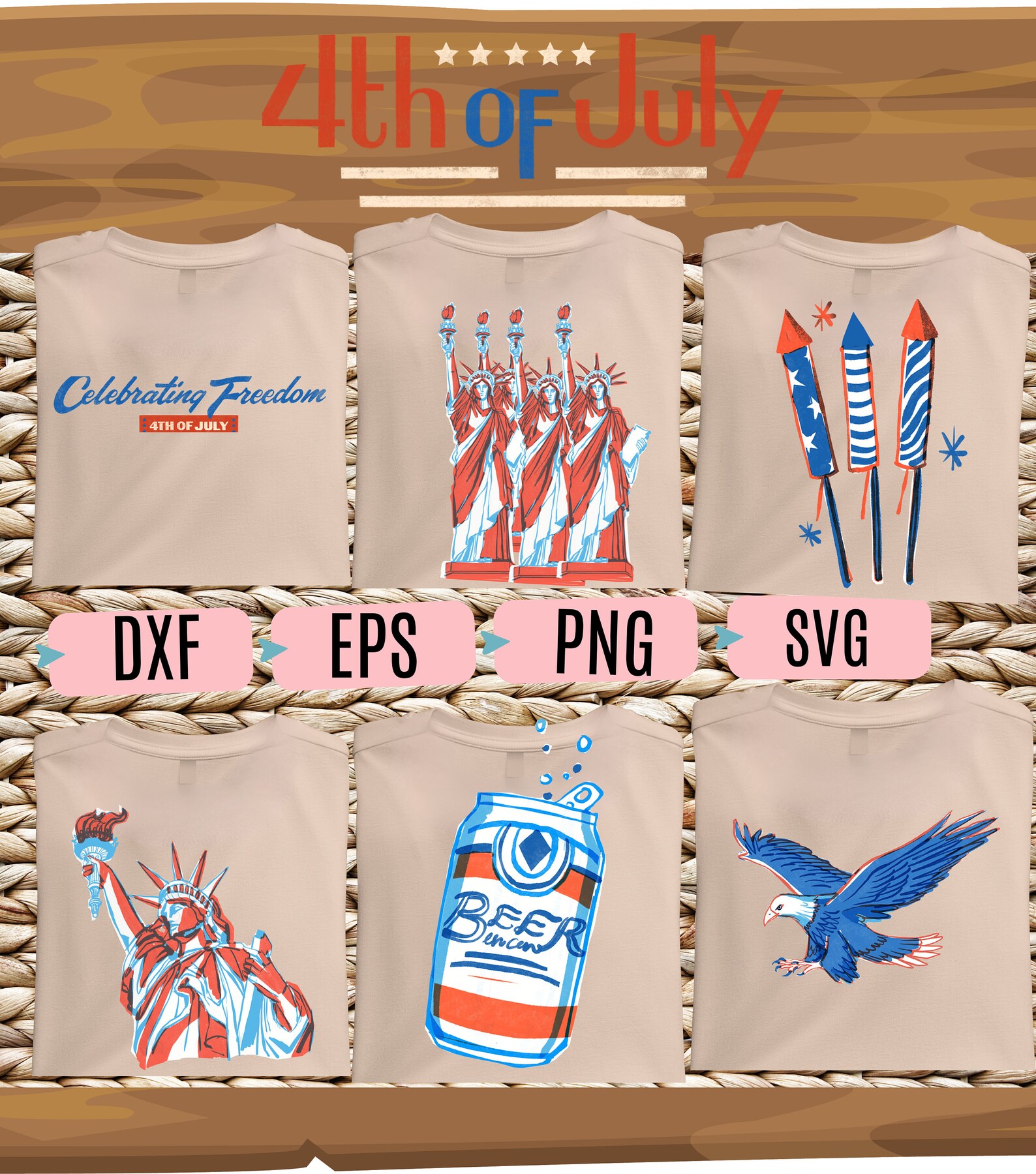 Six Designs for 4th of July Bundle Svg, Patriotic, 4th of July Bundle ...