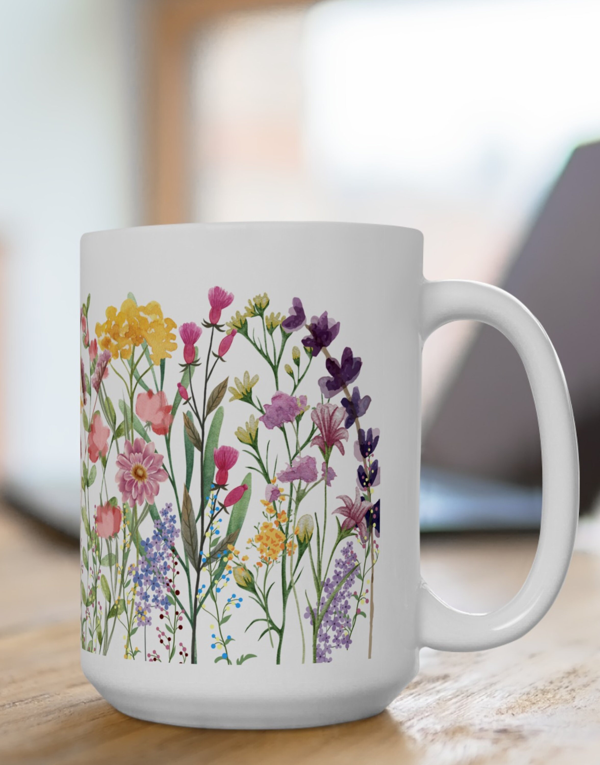 Wildflowers Cottagecore Coffee Mug, Pressed Flowers Mug, Pastel Floral ...