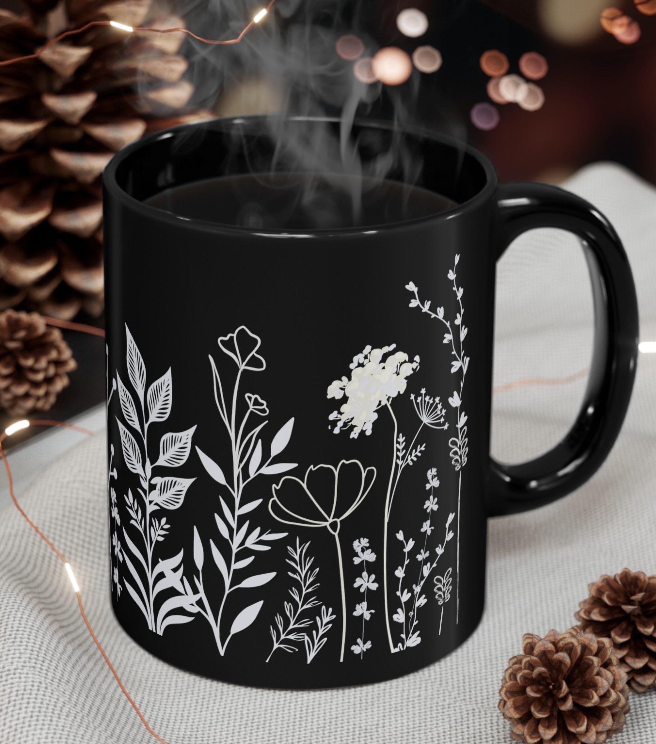 Wildflowers Cottagecore Coffee Mug, Pressed Flowers Mug, Pastel Floral ...