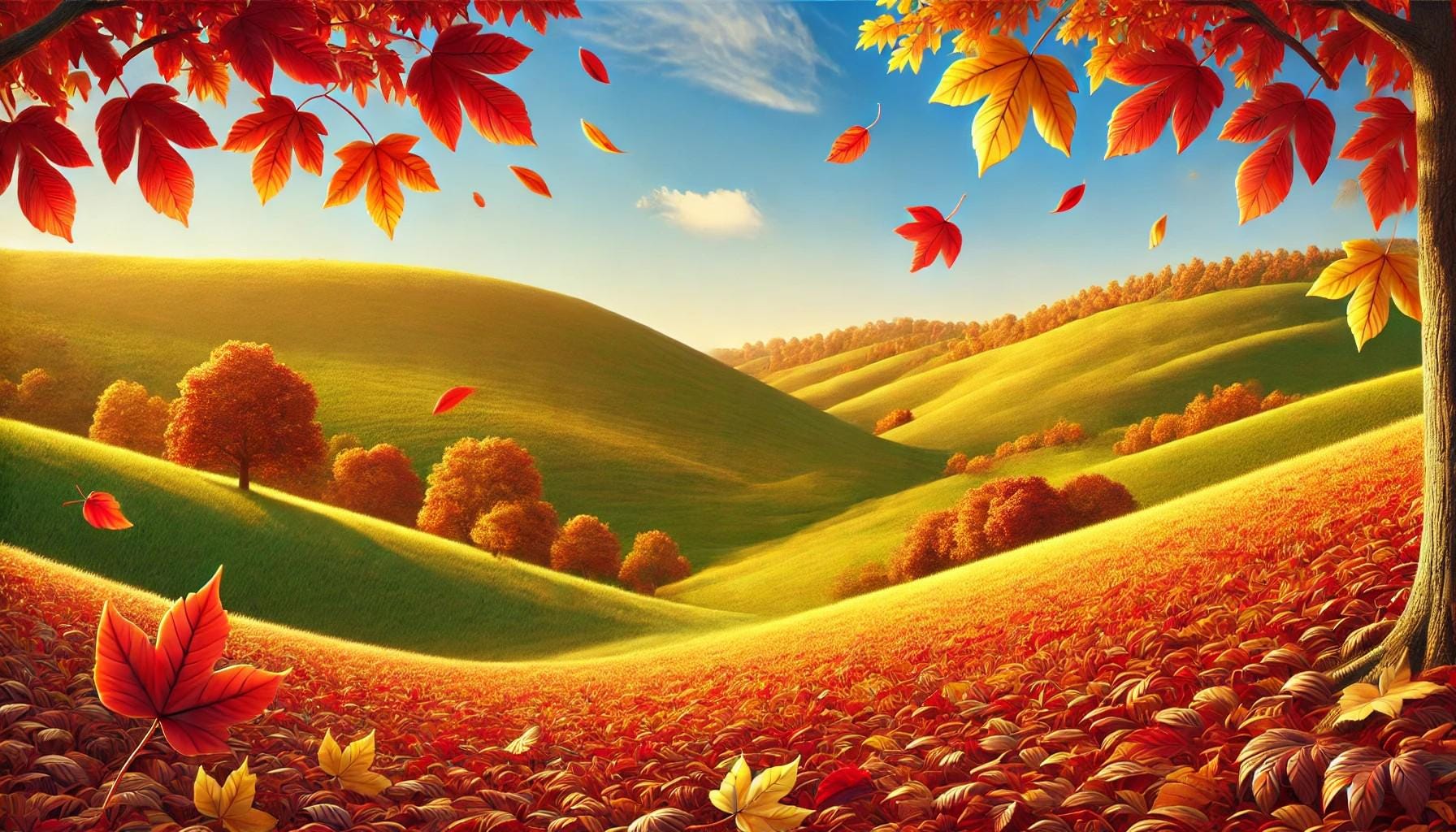Fall Desktop Wallpaper Digital Download - Autumn Hills With Vibrant Red ...