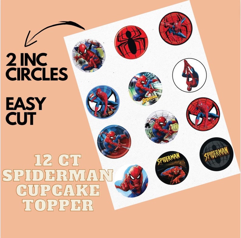 Spiderman Cupcake Topper 2 Inch Birthday Party Decor- Idea for Your ...