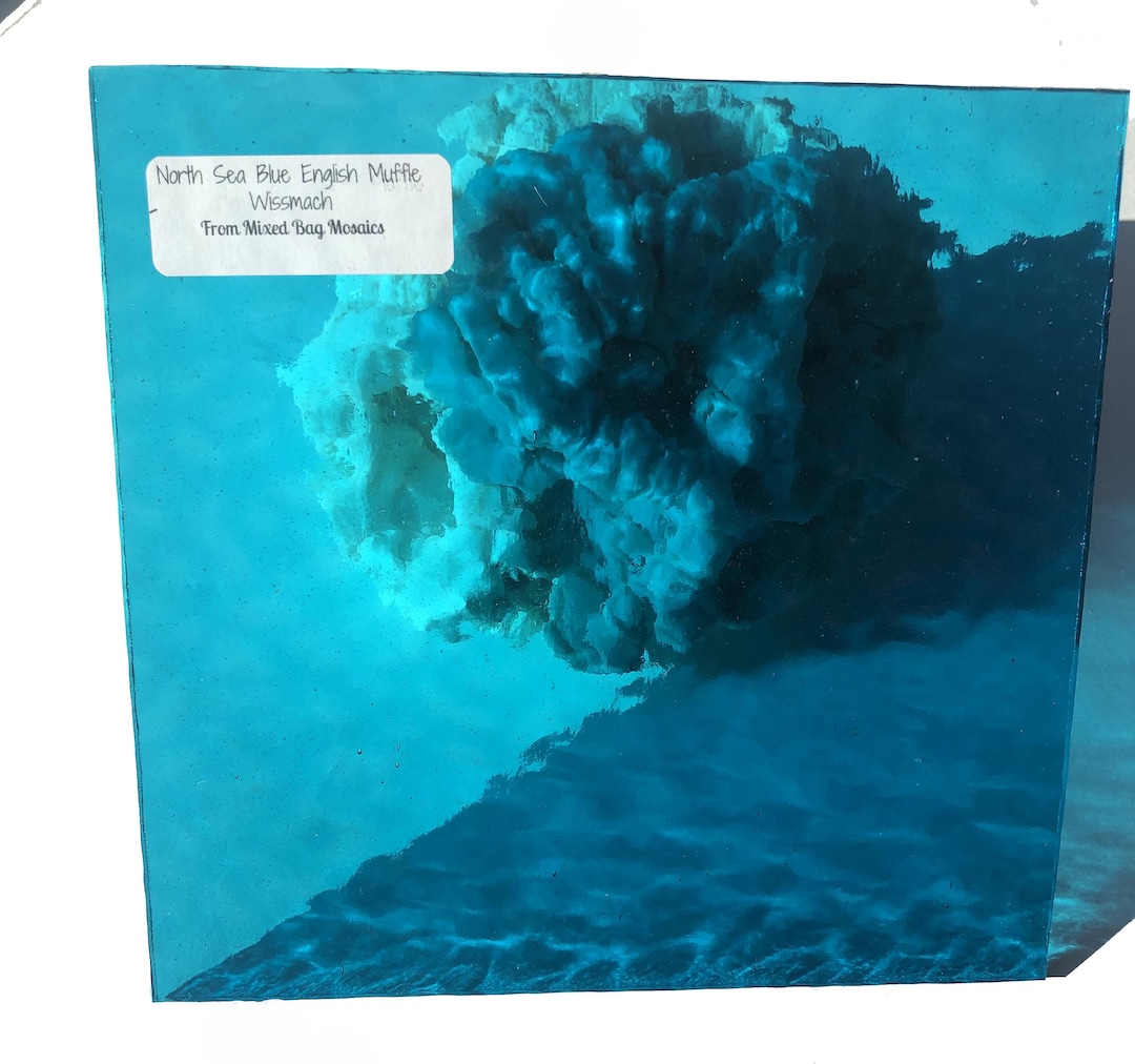 North Sea Blue Transparent English Muffle Stained Glass Sheet 6x6" Any ...