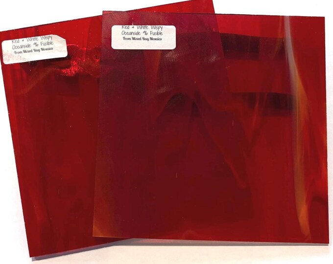 Red Wispy 6"x6" Stained Glass Sheet Oceanside Fusible Any QTY Ships for ...