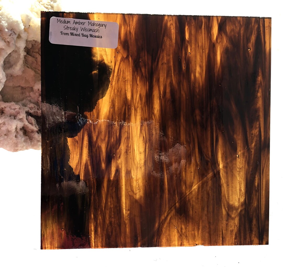 Medium Amber & Mahogany Streaky Stained Glass Sheet 6x6" Any Qty Ships ...