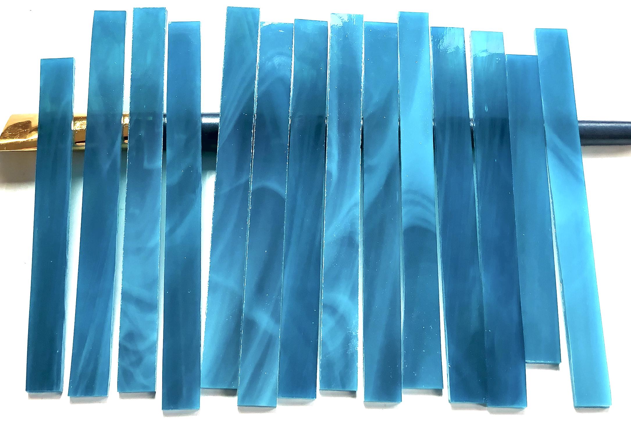 1/2 Lb Deep Aqua Blue & White Stained Glass Mosaic Strips by Oceanside ...