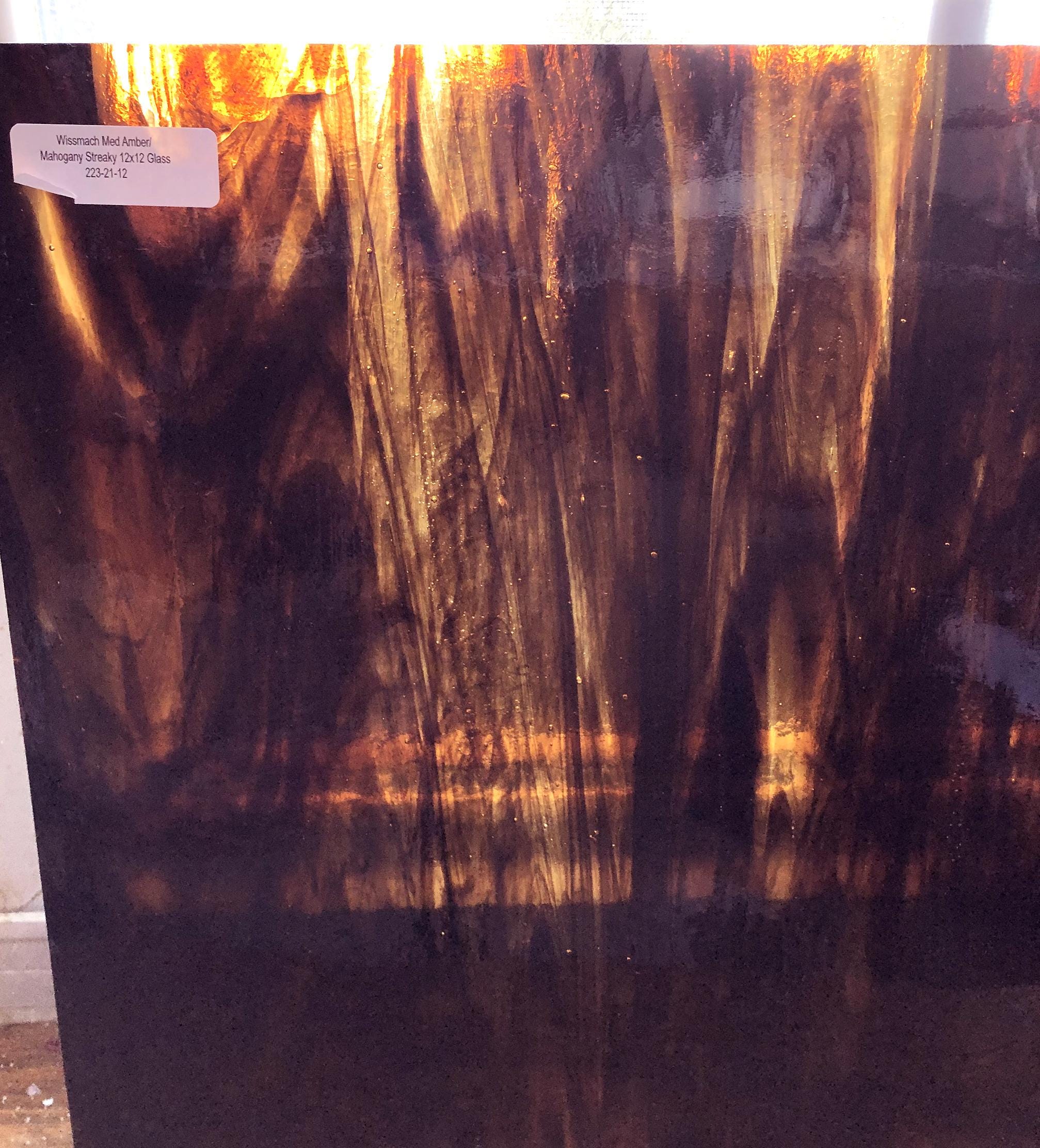 Medium Amber & Mahogany Streaky Stained Glass Sheet 6x6" Any Qty Ships ...
