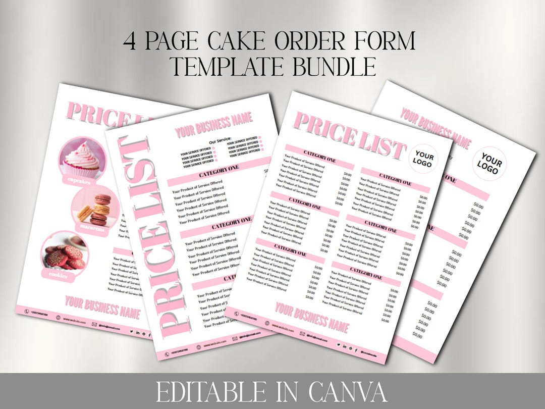Editable Cake Order Form Canva Template, Canva Cake Templates, Wedding ...