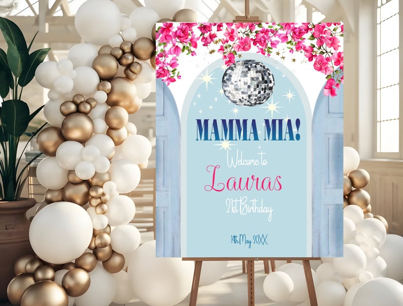 Mamma Mia Digital Invitation - Abba Mamma Mia Birthday Welcome Sign ...