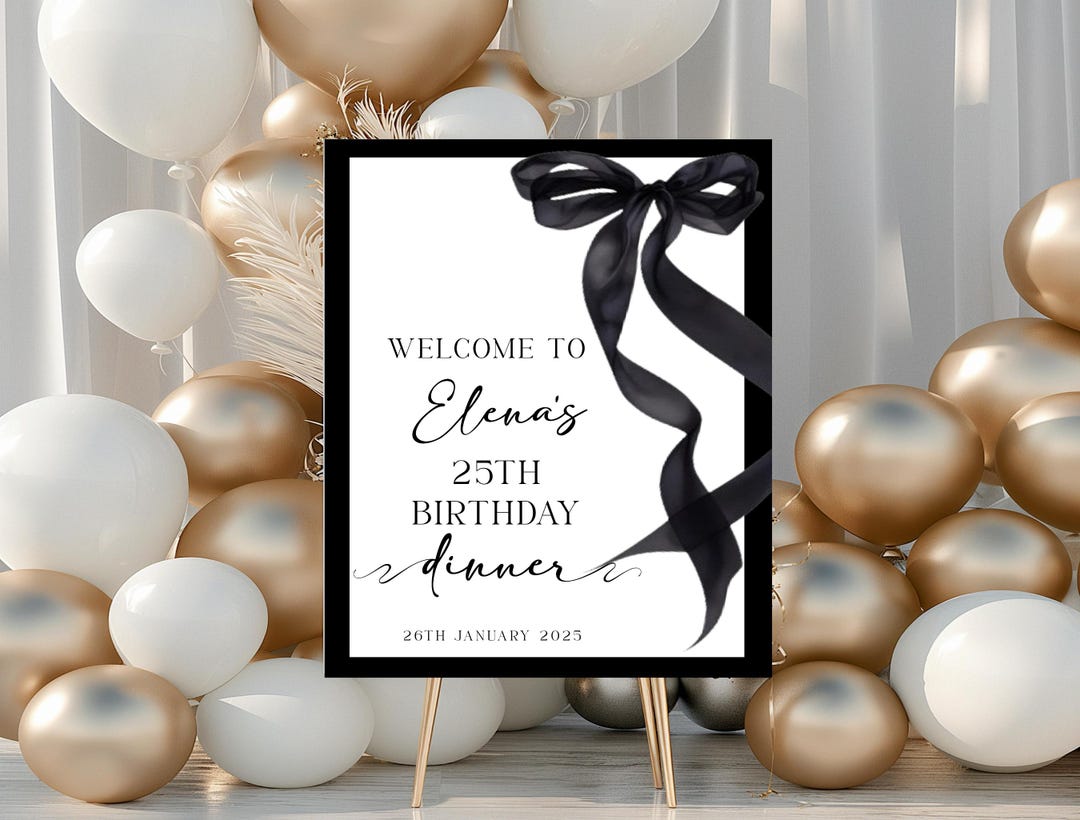 The Elma Bow Ribbon Welcome Sign Template, Black Coquette Bow, Bow ...