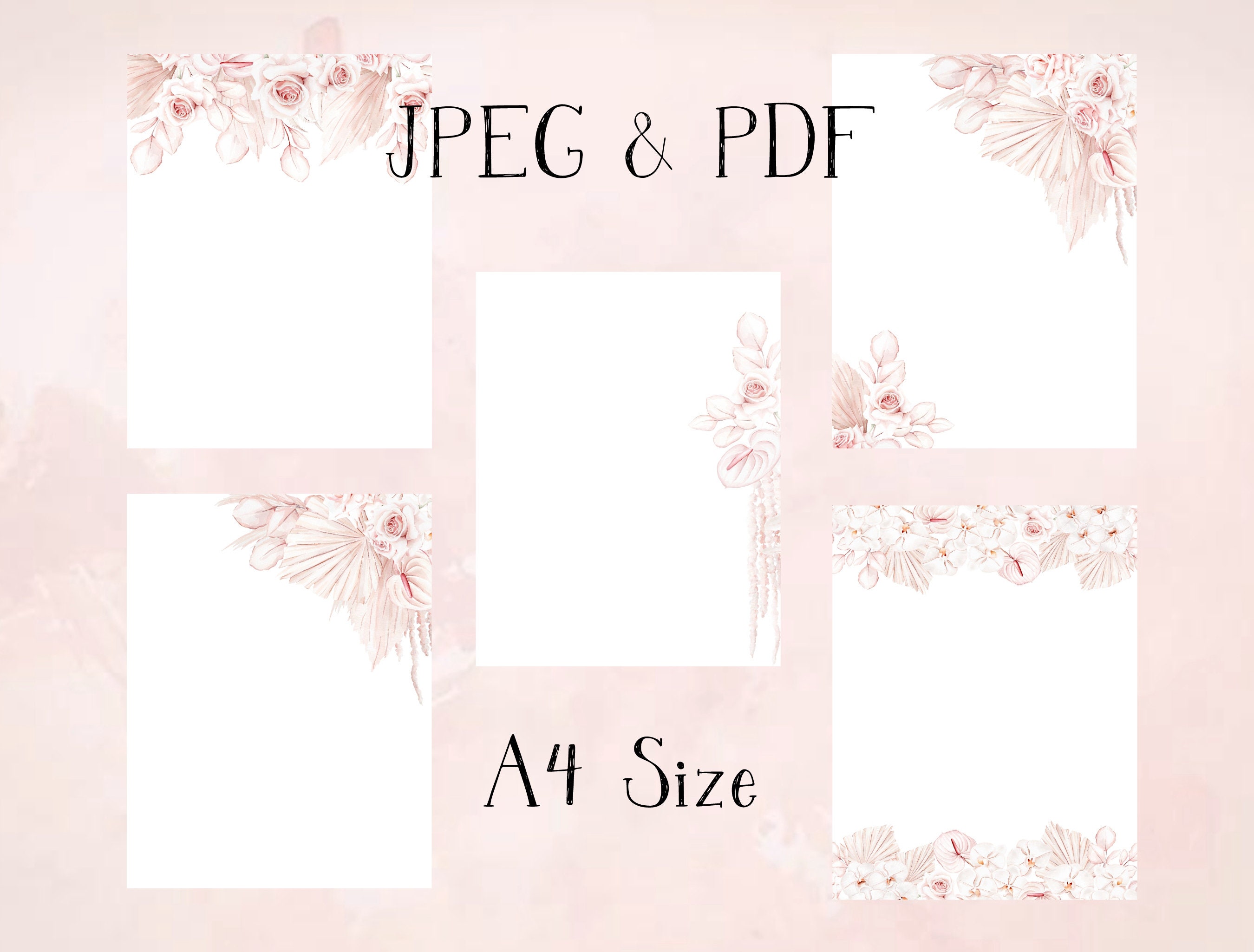 Printable Pink Dried Flowers Stationary, Floral Print, Blank and Lined ...