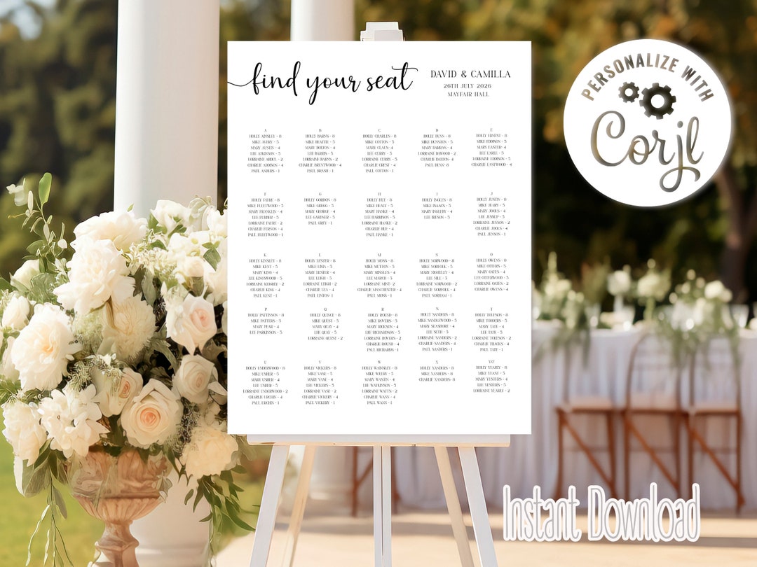 Wedding Seating Sign Template, Wedding Find Your Seat Signage, Wedding ...